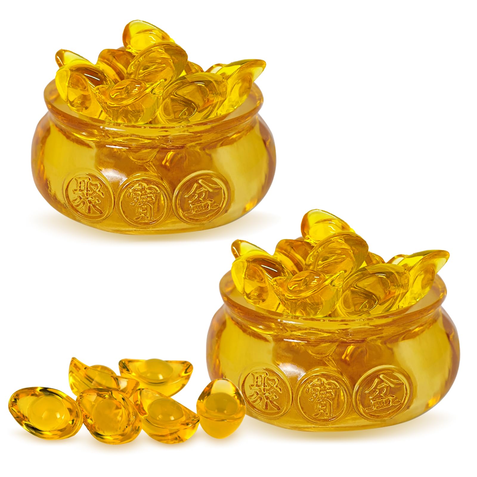 Amazon.com: 2PCS Feng Shui Golden Treasure Basin and About 36 PCS Ingot ...