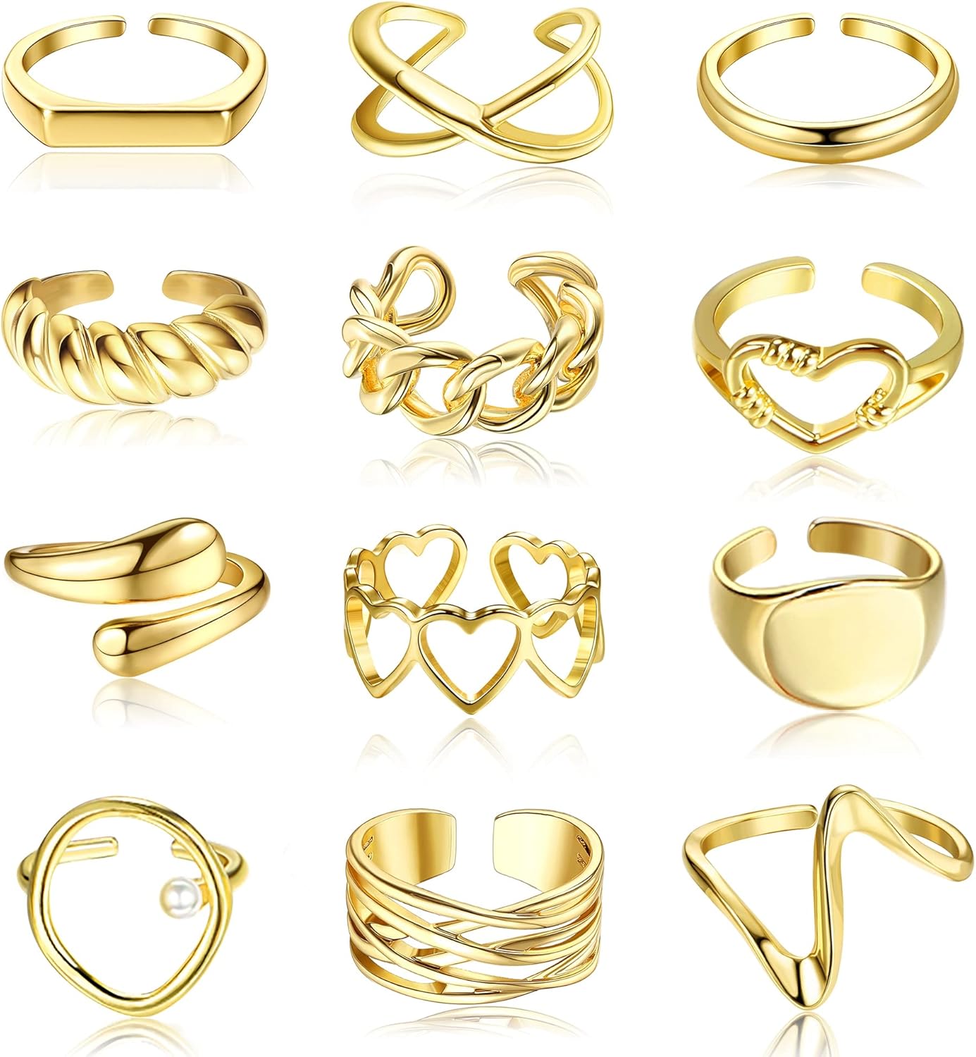 Amazon.com: FINREZIO 12PCS Gold Dome Chunky Rings for Women 18K Gold ...