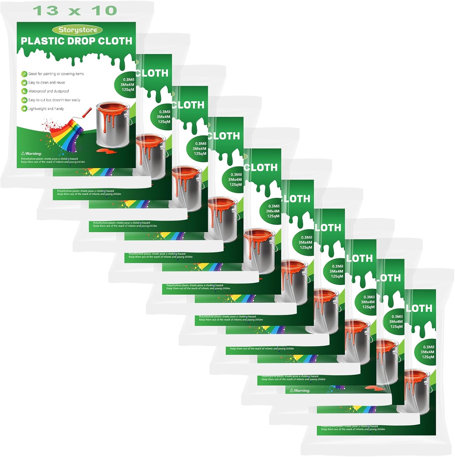 10 Pieces Plastic Drop Cloths for Painting, 10x13 Feet Painters Plastic ...