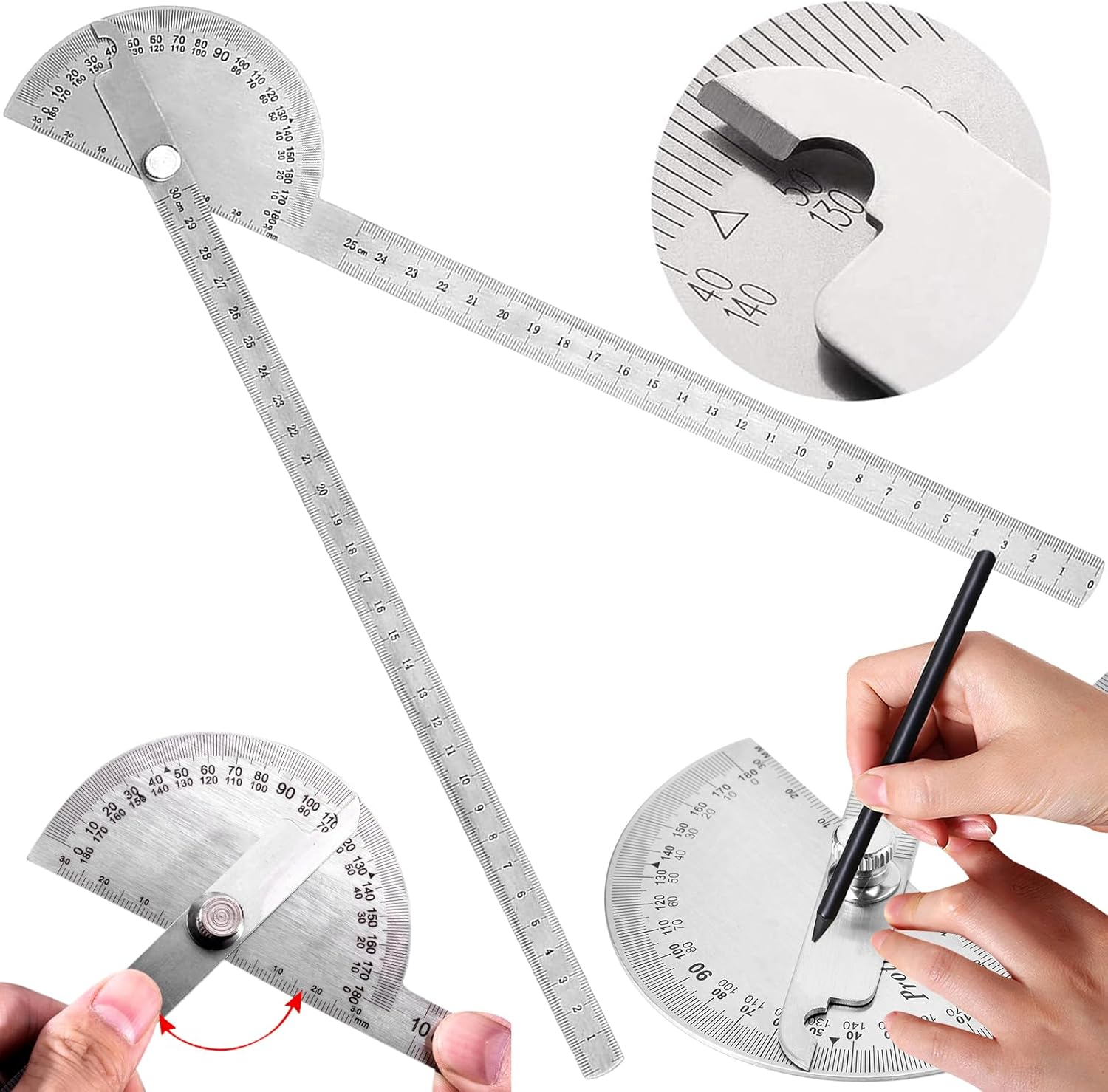 0-180 Degree Stainless Steel Protractor Angle Finder Gauge 0-180° Round ...