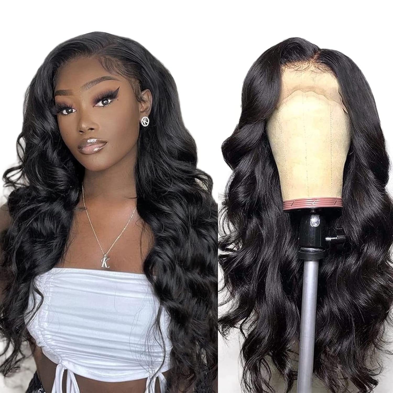 Amazon.com : Ruiyu Body Wave Lace Front Wigs Human Hair Pre Plucked ...