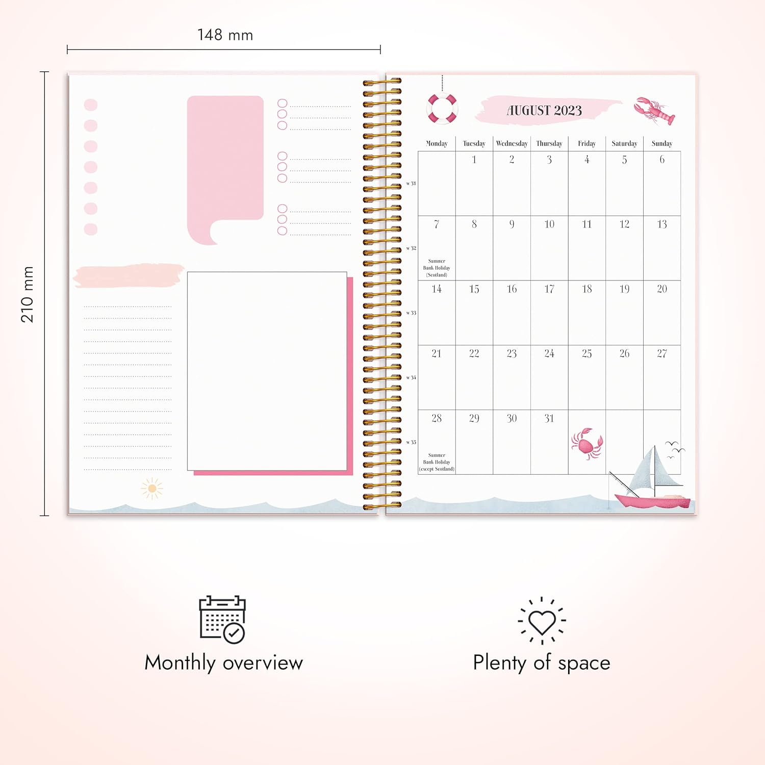 Burde Diary 2023 Life Planner Pink | 19 December 2022 – 7 January 2024 ...