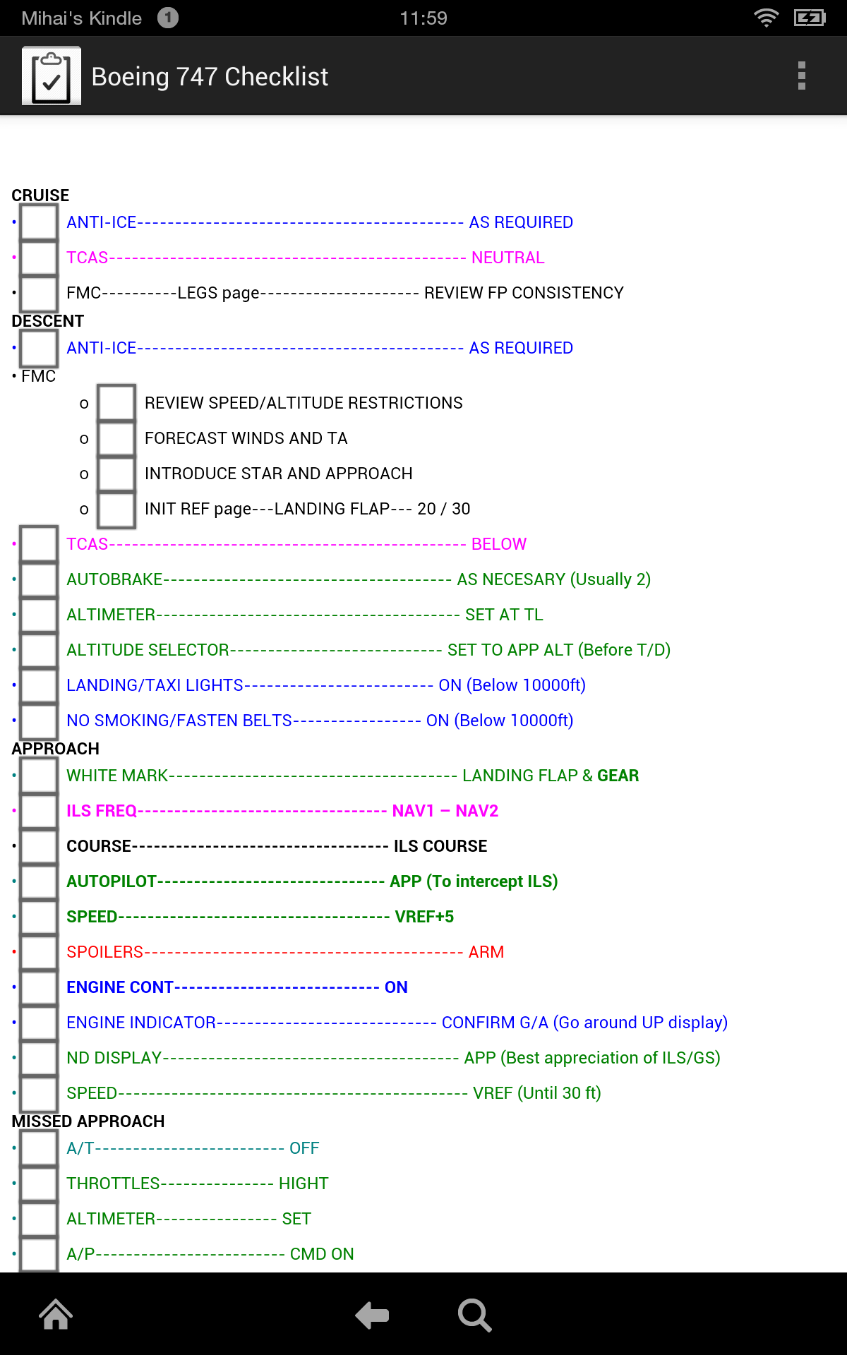 Boaeing 747 checklist - App on Amazon Appstore