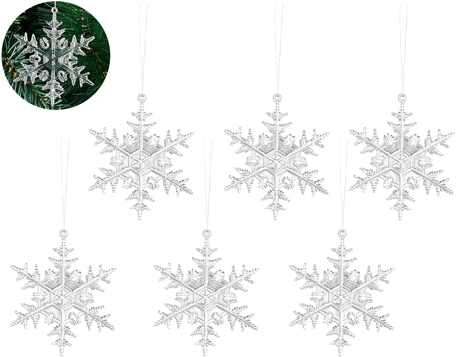 Amazon.com: Hanging Snowflake Decorations Set of 6 Crystal Ornaments ...