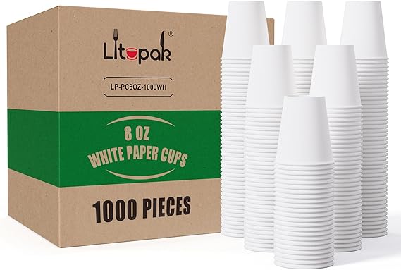 Amazon.com: LITOPAK 1000 Count Coffee Cups 8 oz, Bulk Paper Cups 8 oz ...