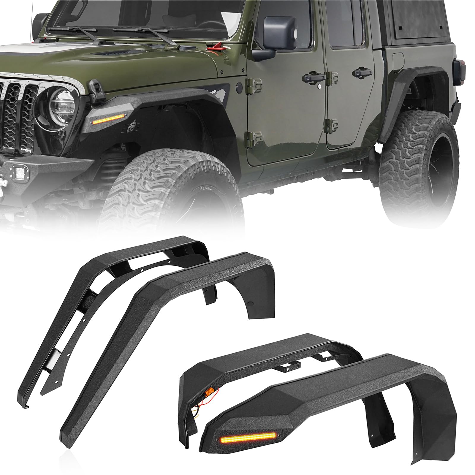 Amazon.com: Hooke Road Gladiator JT Flat Fender Flares, Front & Rear ...