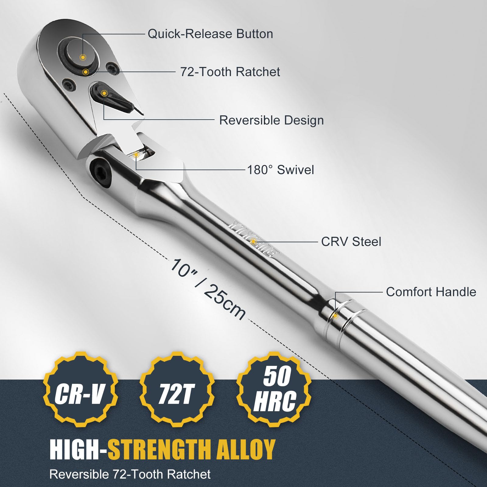 Snapklik.com : YIYEIE 3/8" Drive Flex Head Ratchet, 72 Tooth Swivel ...