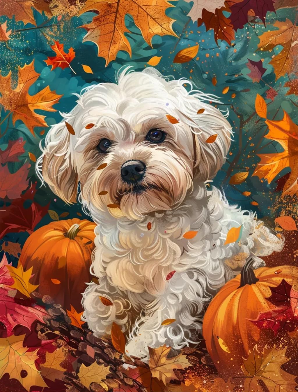 Amazon.com: Fall Pumpkin White Dog 1000 Pieces Puzzle for Adults ...