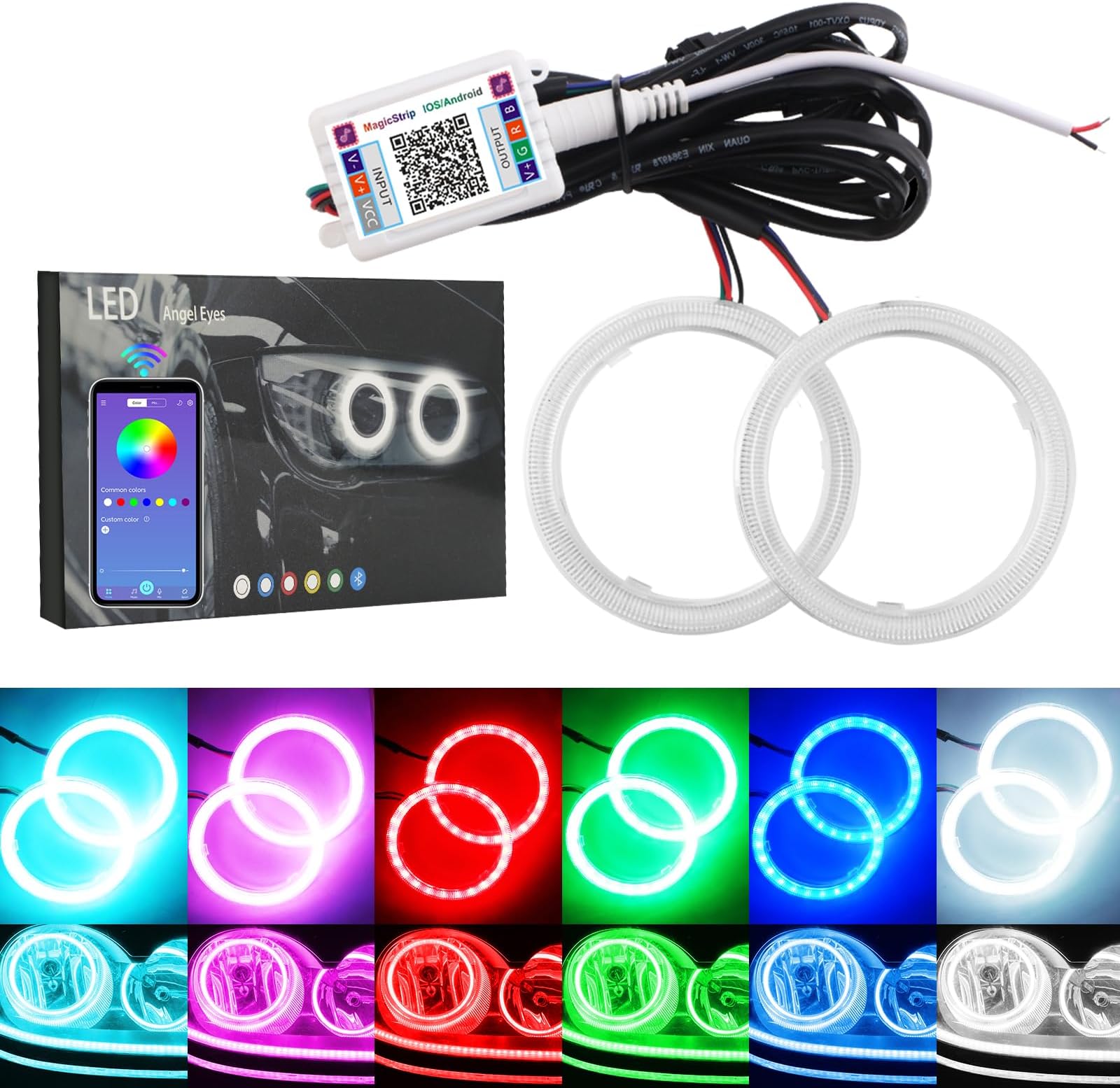 Amazon.com: GrandviewTM 1-set 80MM Multi-Color RGB LED Halo Rings Light ...