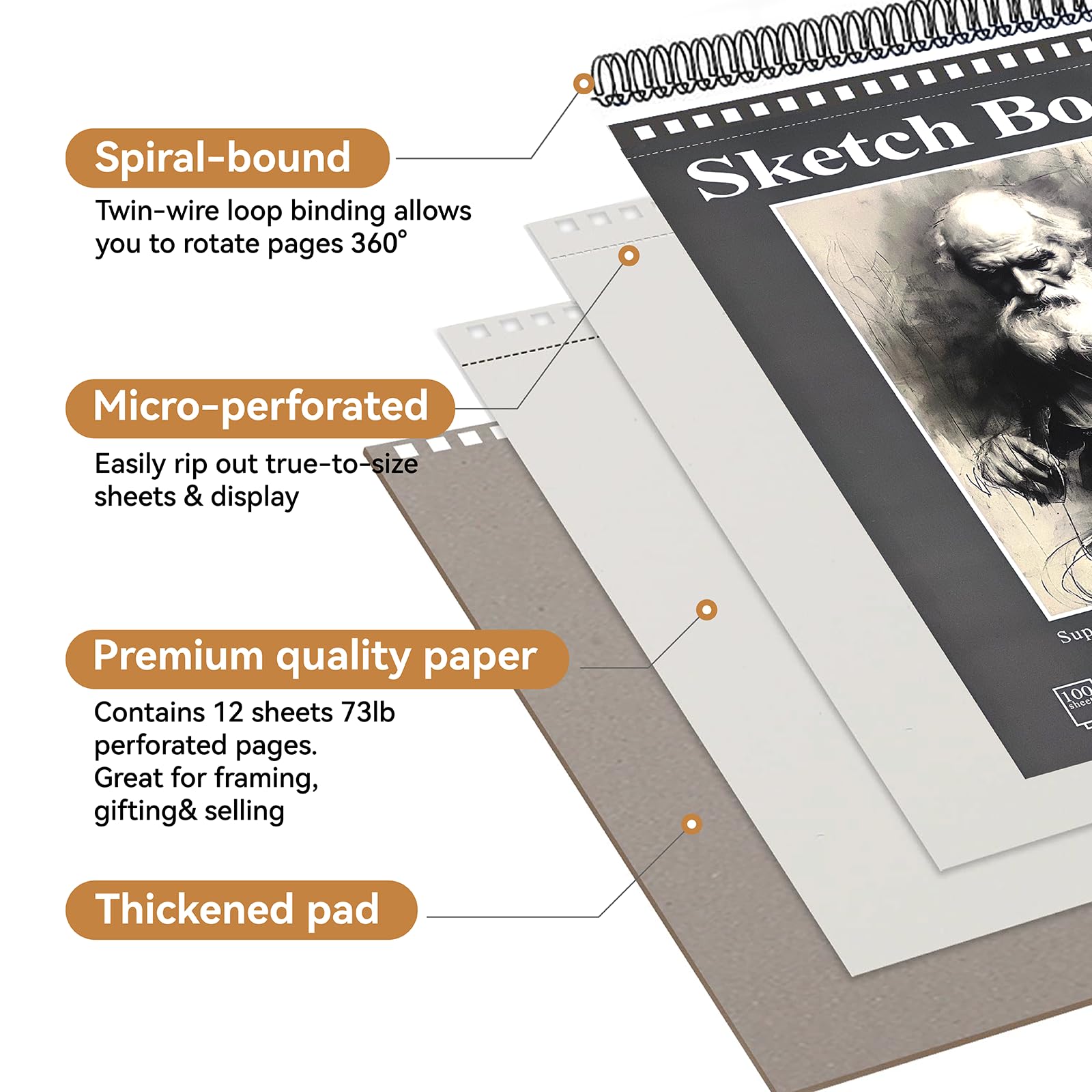 Snapklik.com : InkJoyful Premium 120gsm Sketch Book - 9""x12"" Spiral ...