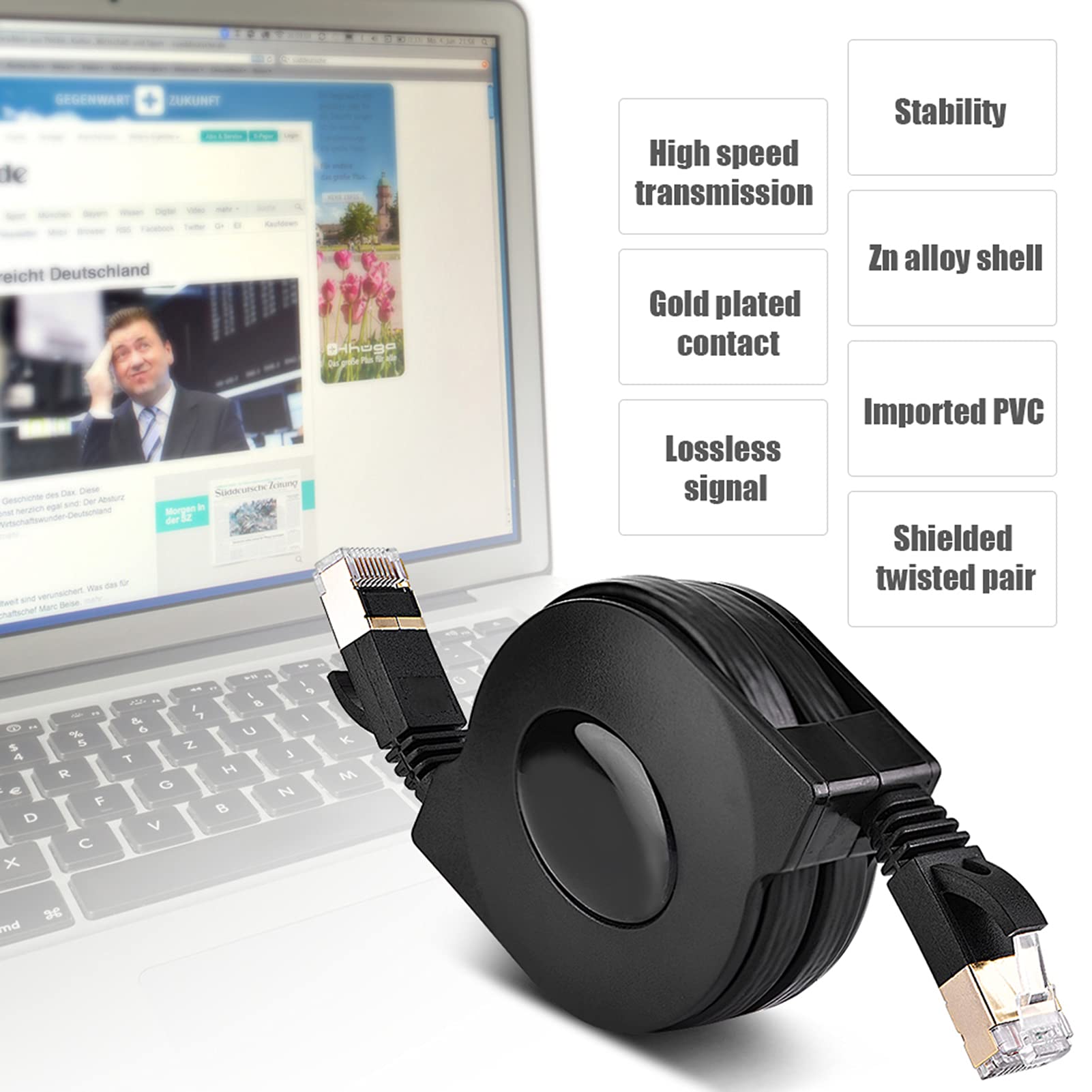 RJ45 Lan Cable, Black Retractable Lan Cable, Professional Cable for Lan ...