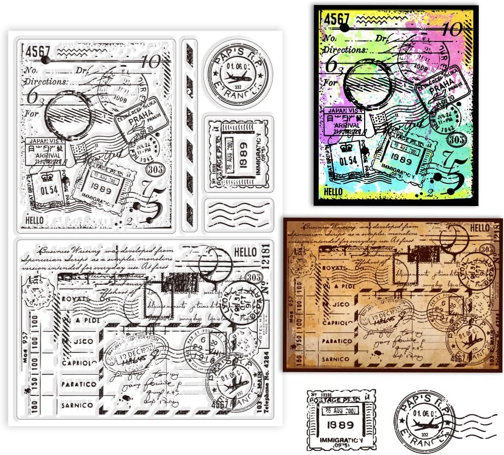 GLOBLELAND Vintage Postmark Background Clear Stamps for Cards Making ...
