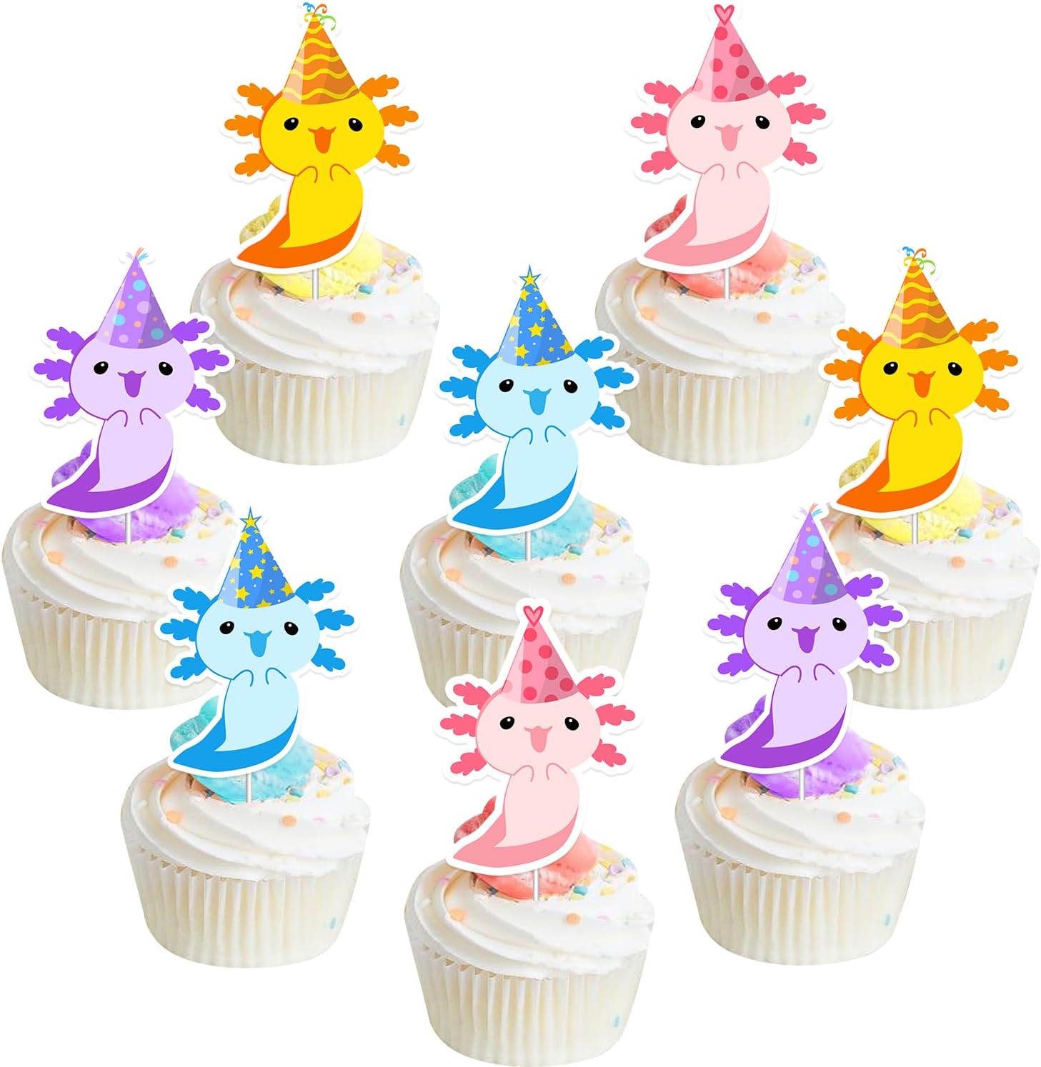 Amazon.com: 36Pcs Axolotl Dessert Cupcake Toppers Colorful Axolotl ...