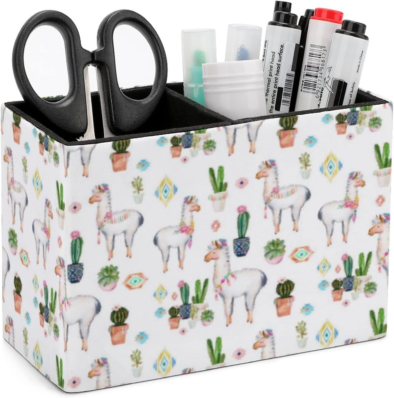 Amazon.com: Cute Llama and Cactus Pen Holder Pencil Cup 2 Compartments ...