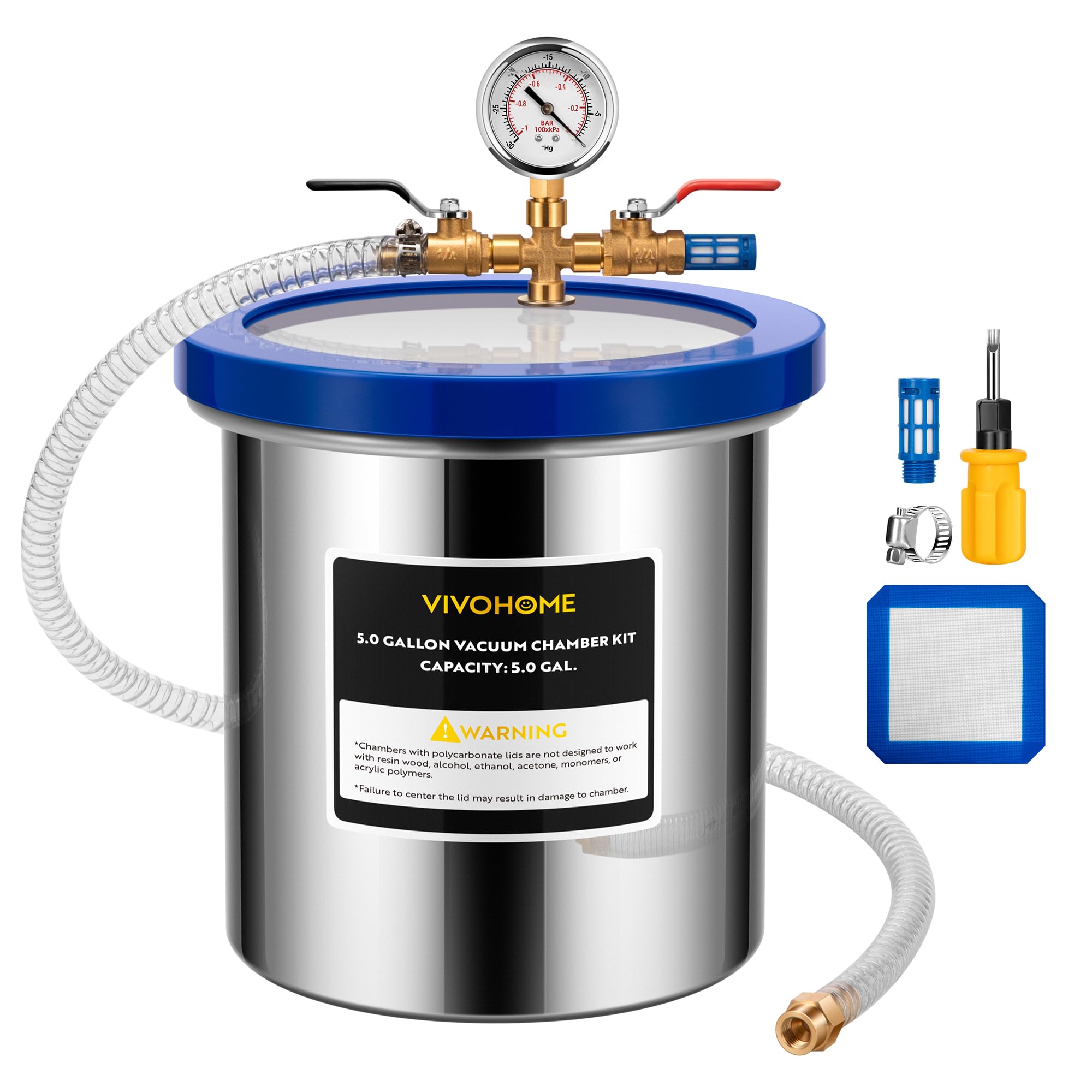 VIVOHOME 5 Gallon Vacuum Degassing Chamber with Acrylic Lid, 304 ...