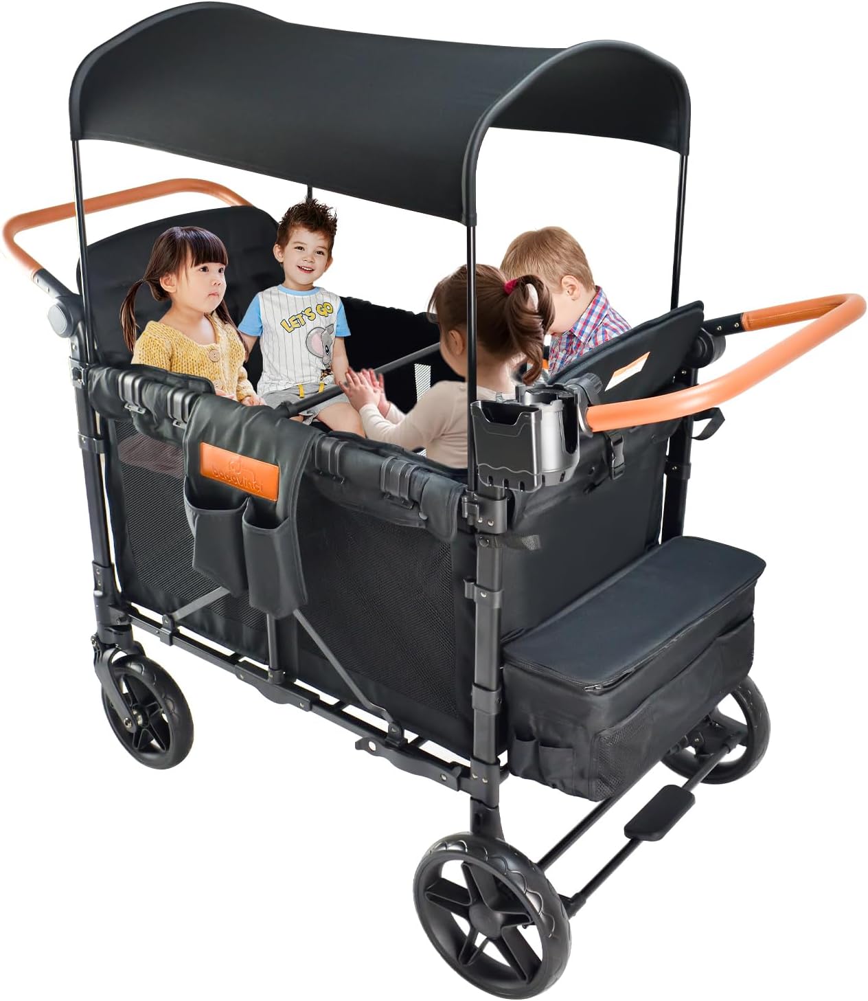 Stroller Wagon for 4 Kids, Wagon Cart Featuring 4 High Seat with 5 ...