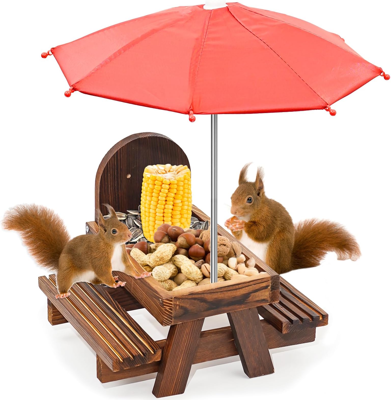 YOYIAG Wooden Squirrel Feeder Outdoor: Squirrel Picnic Table with ...