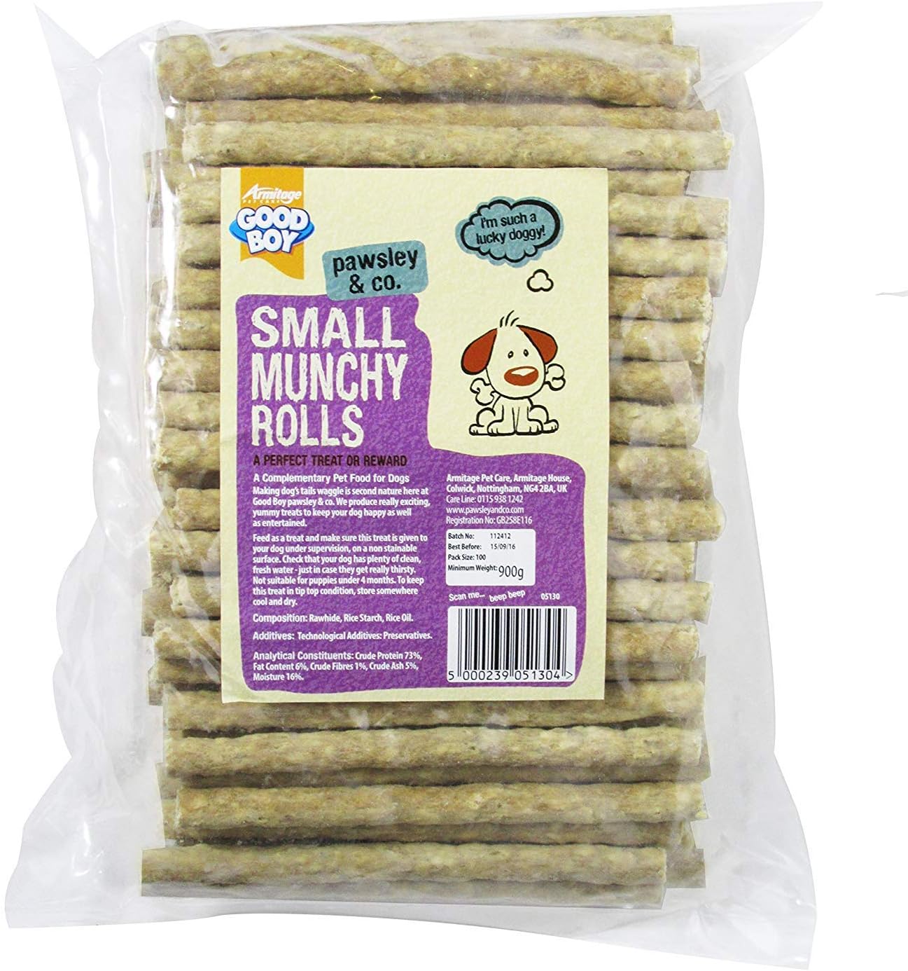 Good Boy Small Natural Rolls, 100 Dog Chews 125mm x 9-10 mm, 900g ...