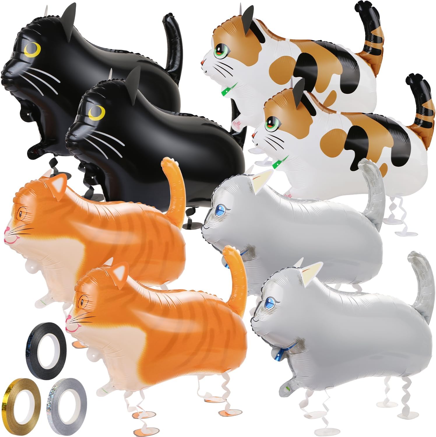 CCOZN 8 Pcs Walking Cat Balloons, Cat Mylar Balloon with 3 Ribbons ...