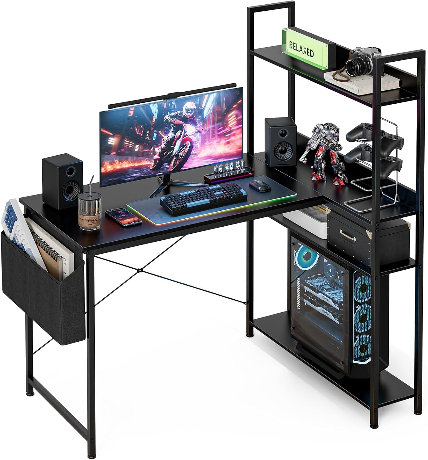 Grandder 100x80 cm L Shaped Gaming Desk with Reversible Storage Shelves ...