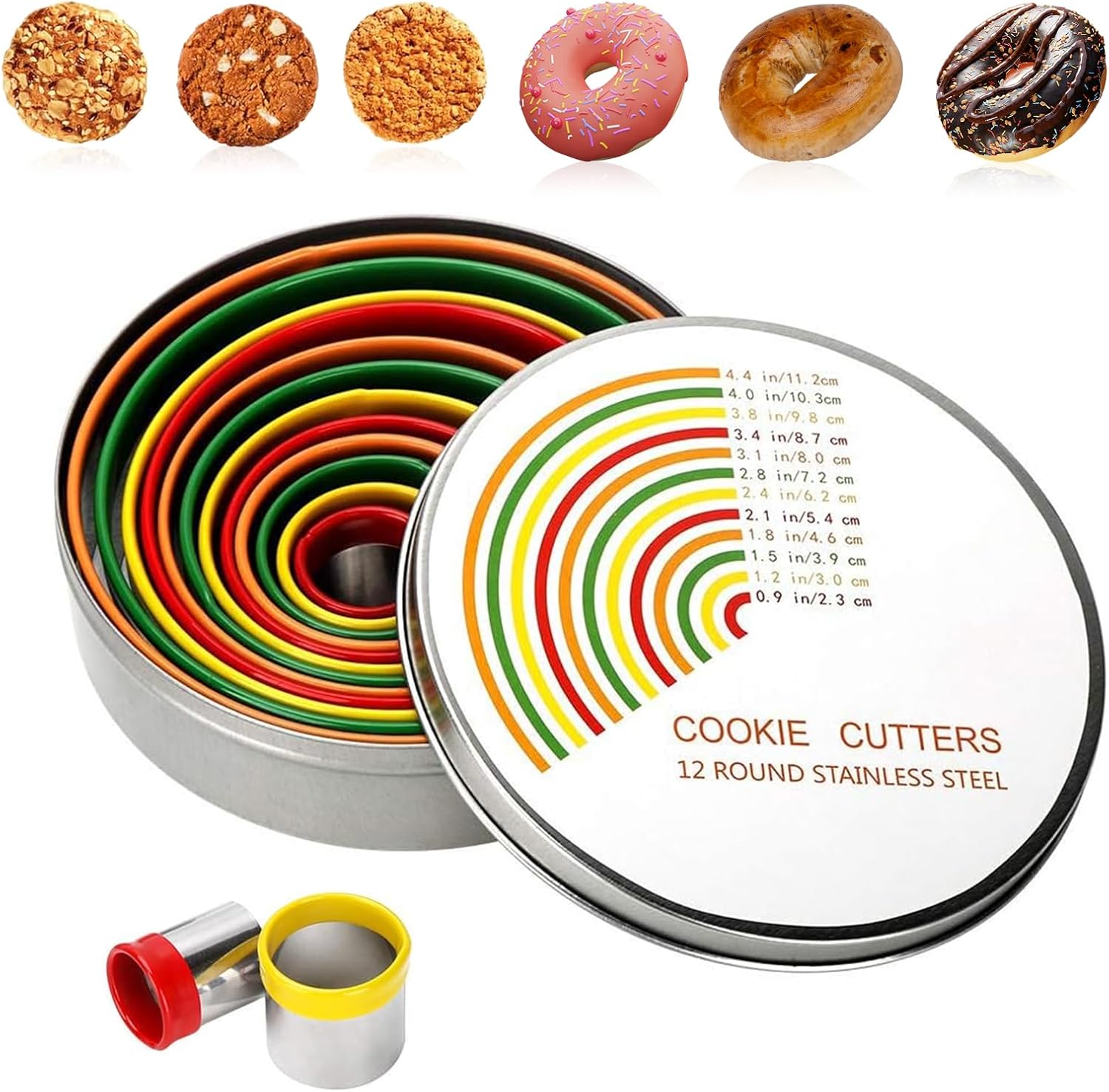 New Star Foodservice 12Pcs Round Cookie Cutters Set, Stainless Steel ...
