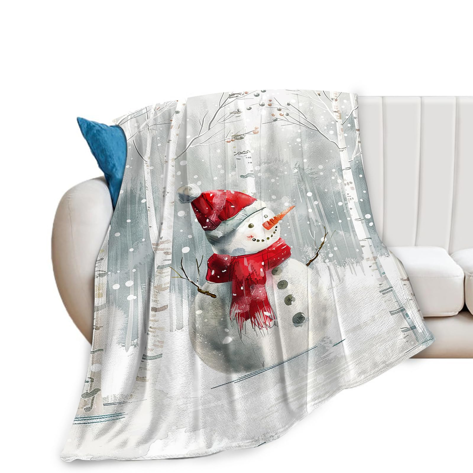 Amazon.com: Snowman Blanket Ultra Soft Cozy Birch Tree Snowman Throw ...