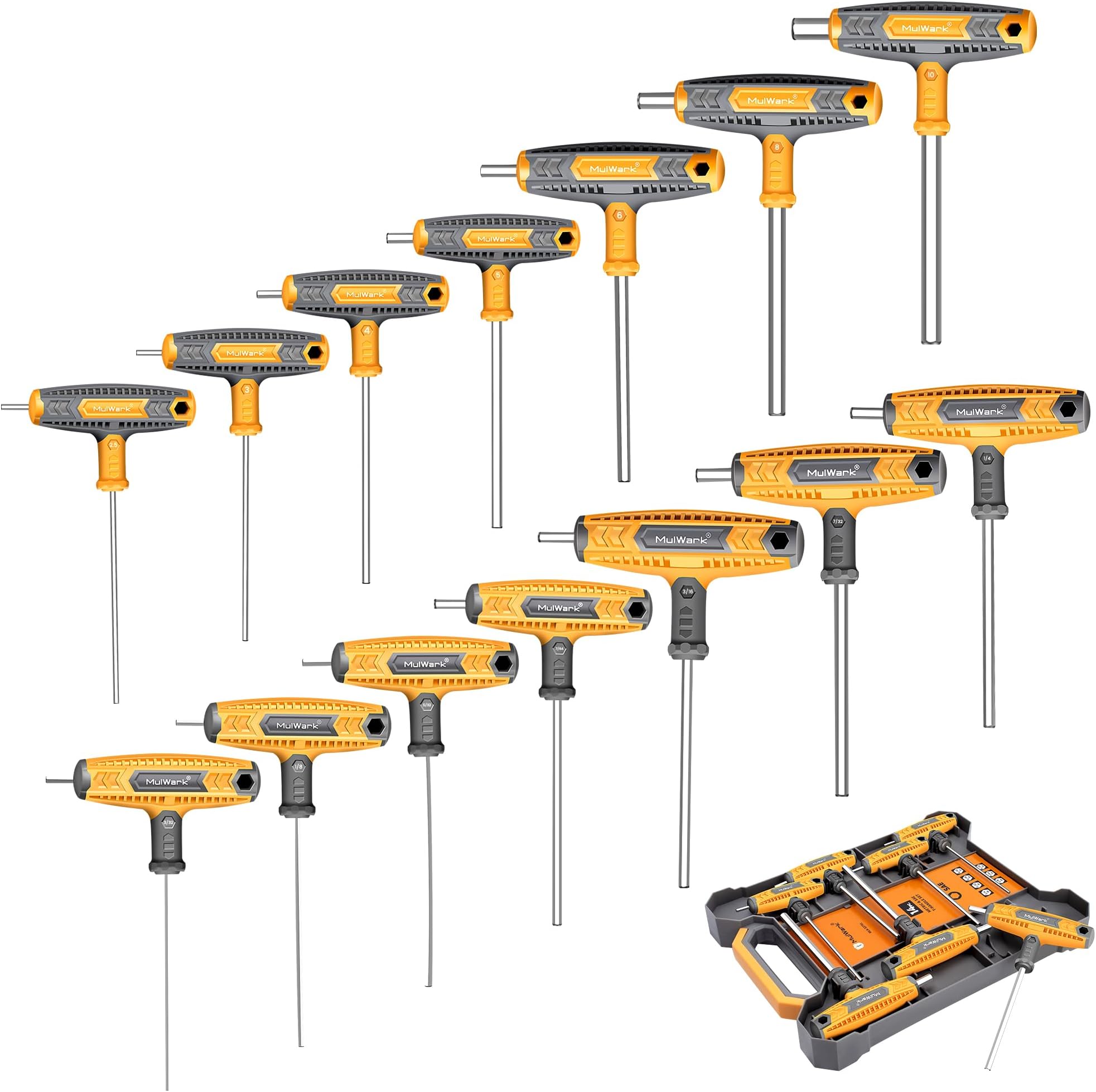 ABN Long T Handle Allen Wrench Sets Metric and Standard 24pc - SAE 3/32 ...