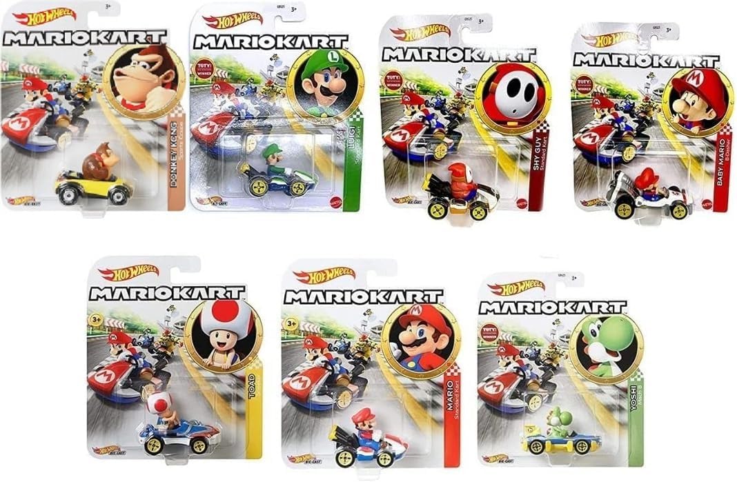 Amazon.com: Hot Wheels Mario Kart Character Cars Diecast Complete Set ...