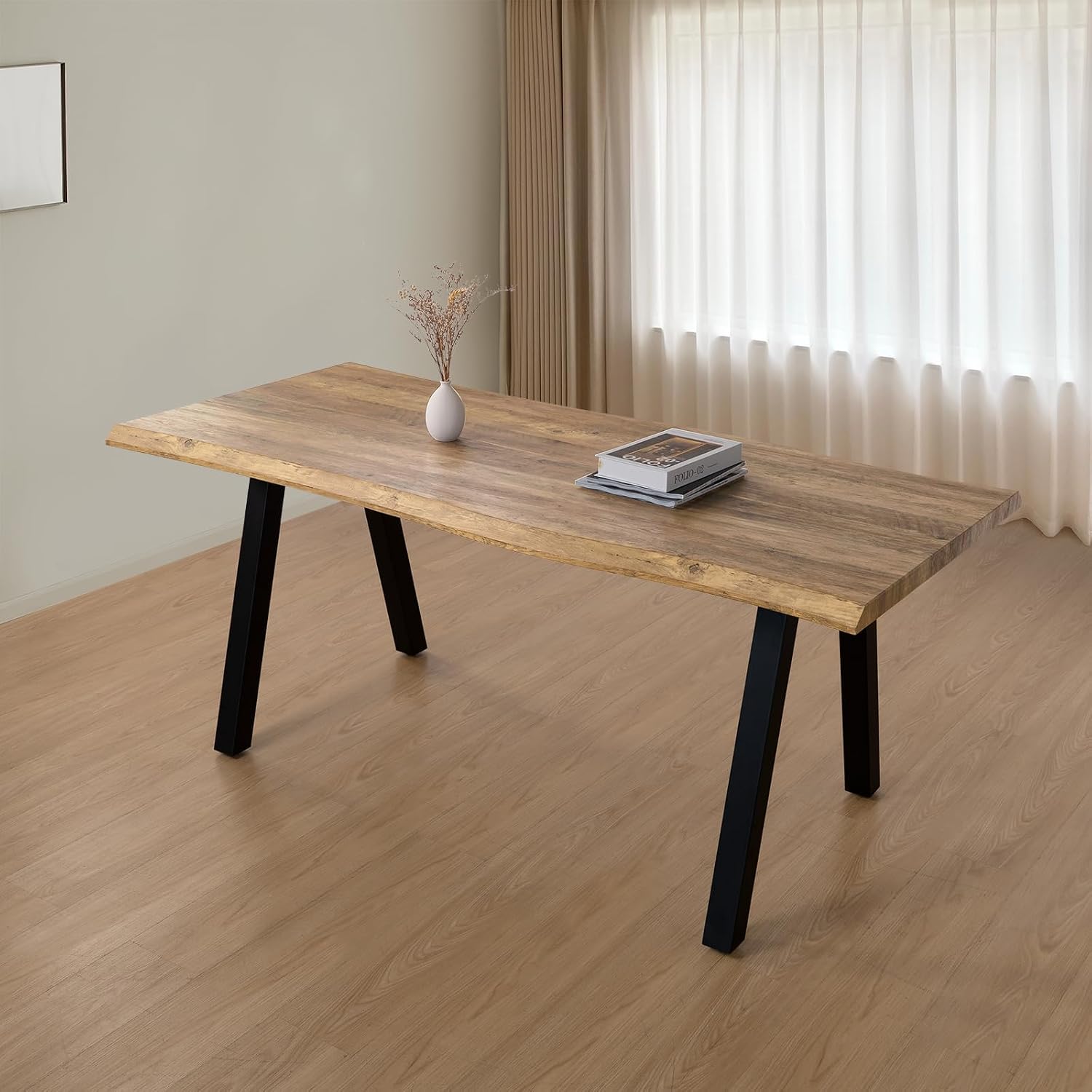Amazon.com - KirKasa 70" Wood Dining Table, Live Edge Wood MDF Kitchen ...