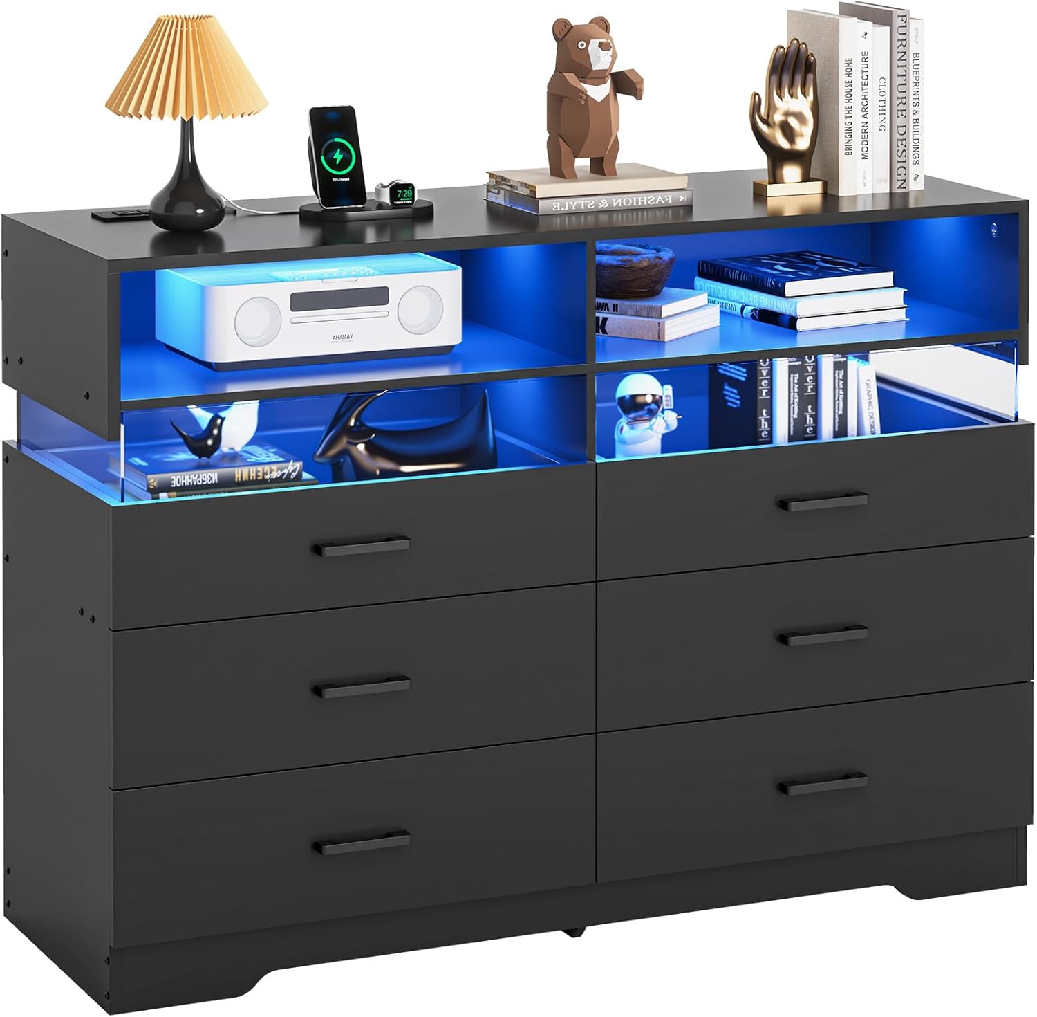 Amazon.com: Hasuit Bedroom Dresser with LED Lights and Charging Station ...