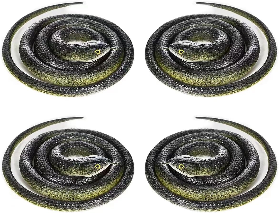 Buy PUHUHP Pack of 4 Realistic Rubber Black Snake Scary Pranks Toy Fake ...