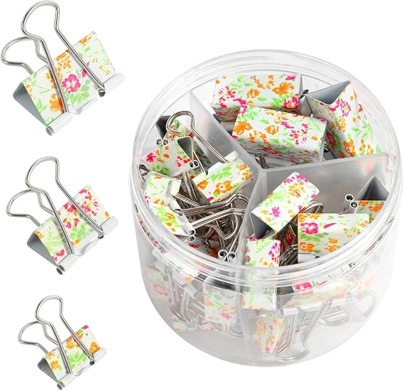 Amazon.com : VIBRANZ-LAB Floral Binder Clips Assorted Sizes. Office ...
