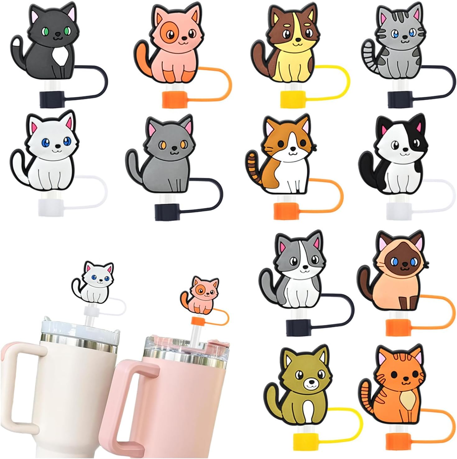 Amazon.com: Eitqtbea 9Pcs 10mm Cute Cat Straw Cover Cap for Stanley Cup ...