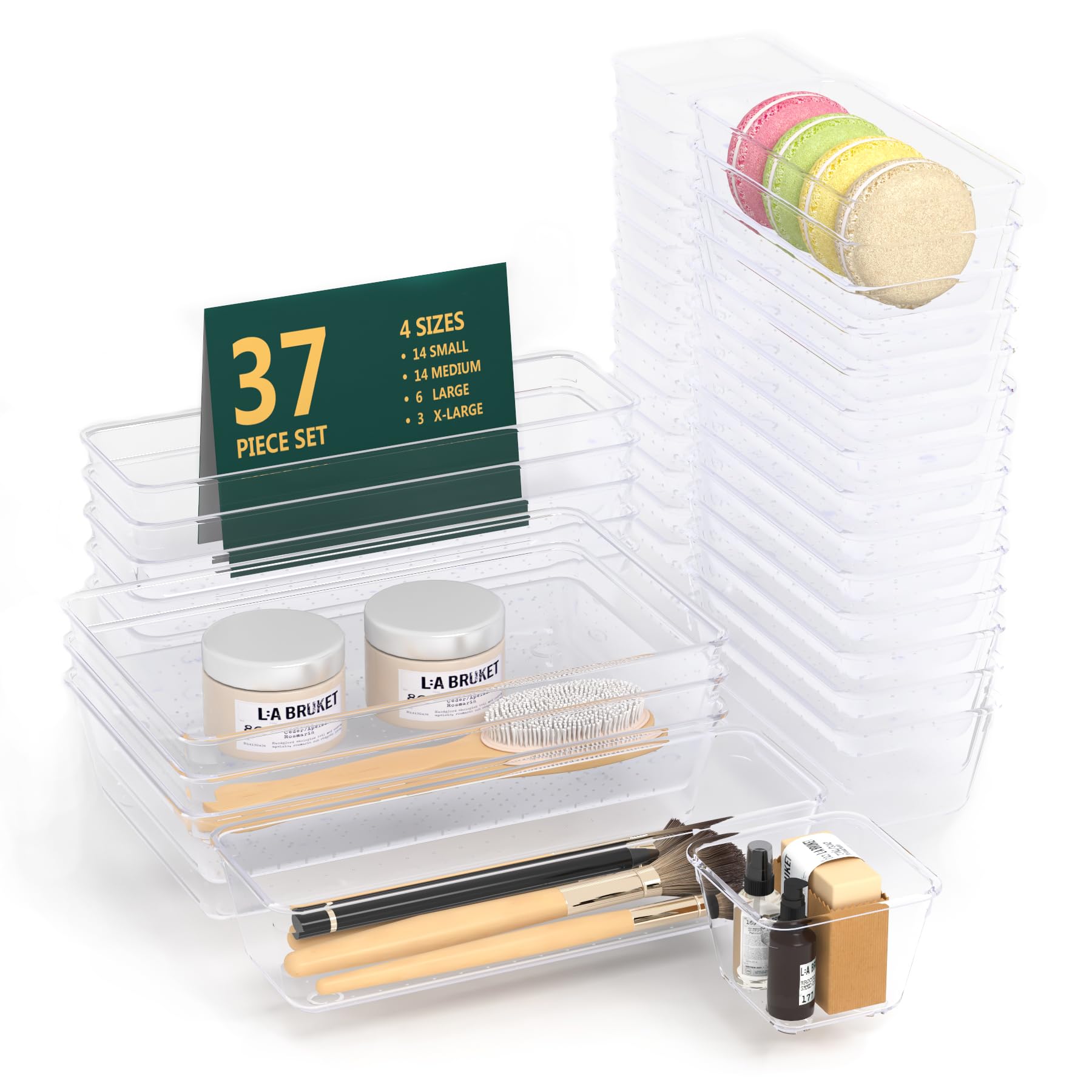 Amazon.com: JIUYOTREE 37 PCS Clear Plastic Drawer Organizers Set 4 Size ...