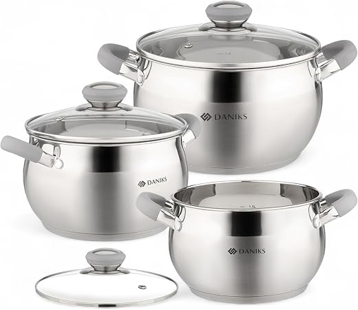 Amazon.com: Daniks Modern 6-Piece Stainless Steel Cookware Set with ...