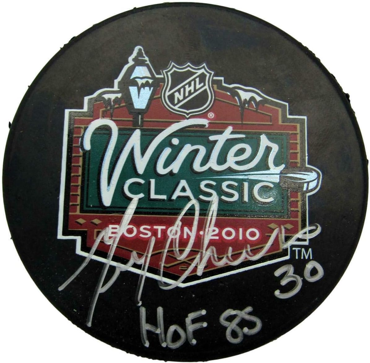 Gerry Cheevers HOF Signed/Ins Bruins 2010 Winter Classic Hockey Puck ...