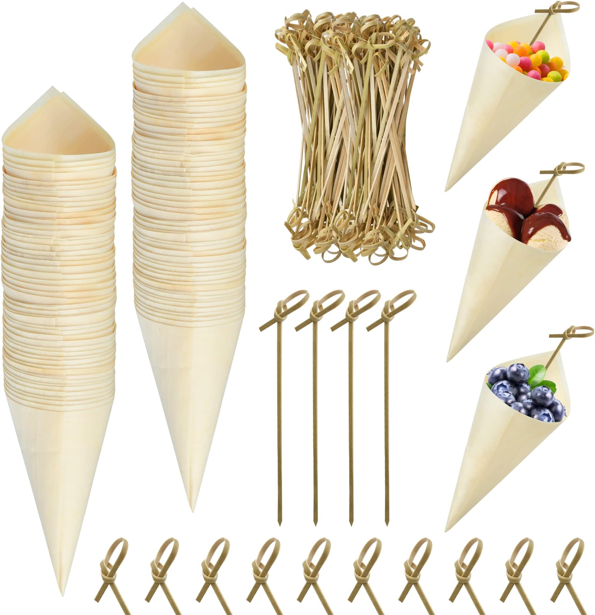 Amazon.com | Aemygo 100 Pieces Food Cones Wood Tasting Cones with 100 ...