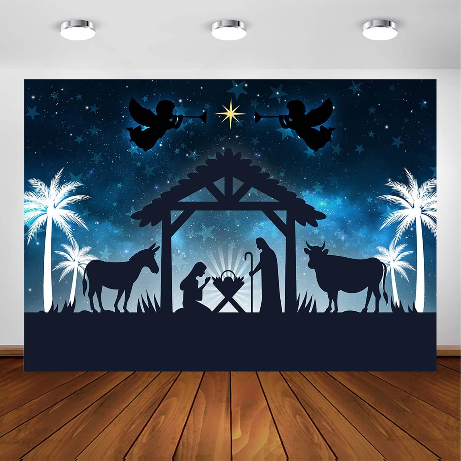 Amazon.com : LFEEY 10x8ft Birth of Jesus Backdrop Christmas Night ...