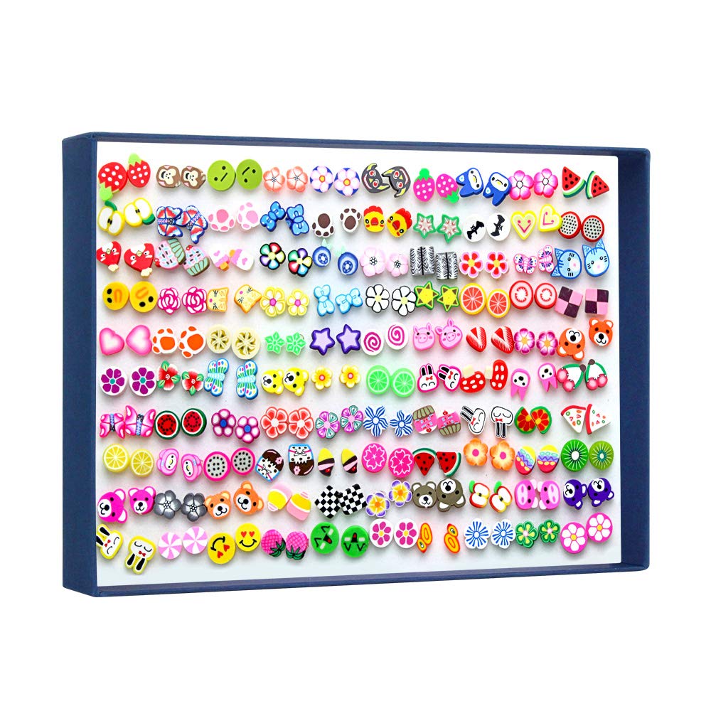 100 Pairs Cute Girl Earrings Set, PTNca Plastic Hypoallergenic Earrings ...