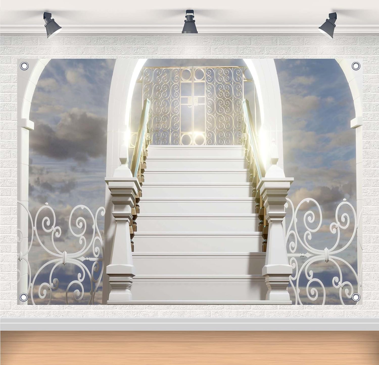 Amazon.com : Gorpic 5x4ft Fabric Stairs to Heaven Backdrops Banner ...