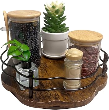 12" Wood Lazy Susan Turntable Organizer, 360°Rotating Non-Slip Lazy ...