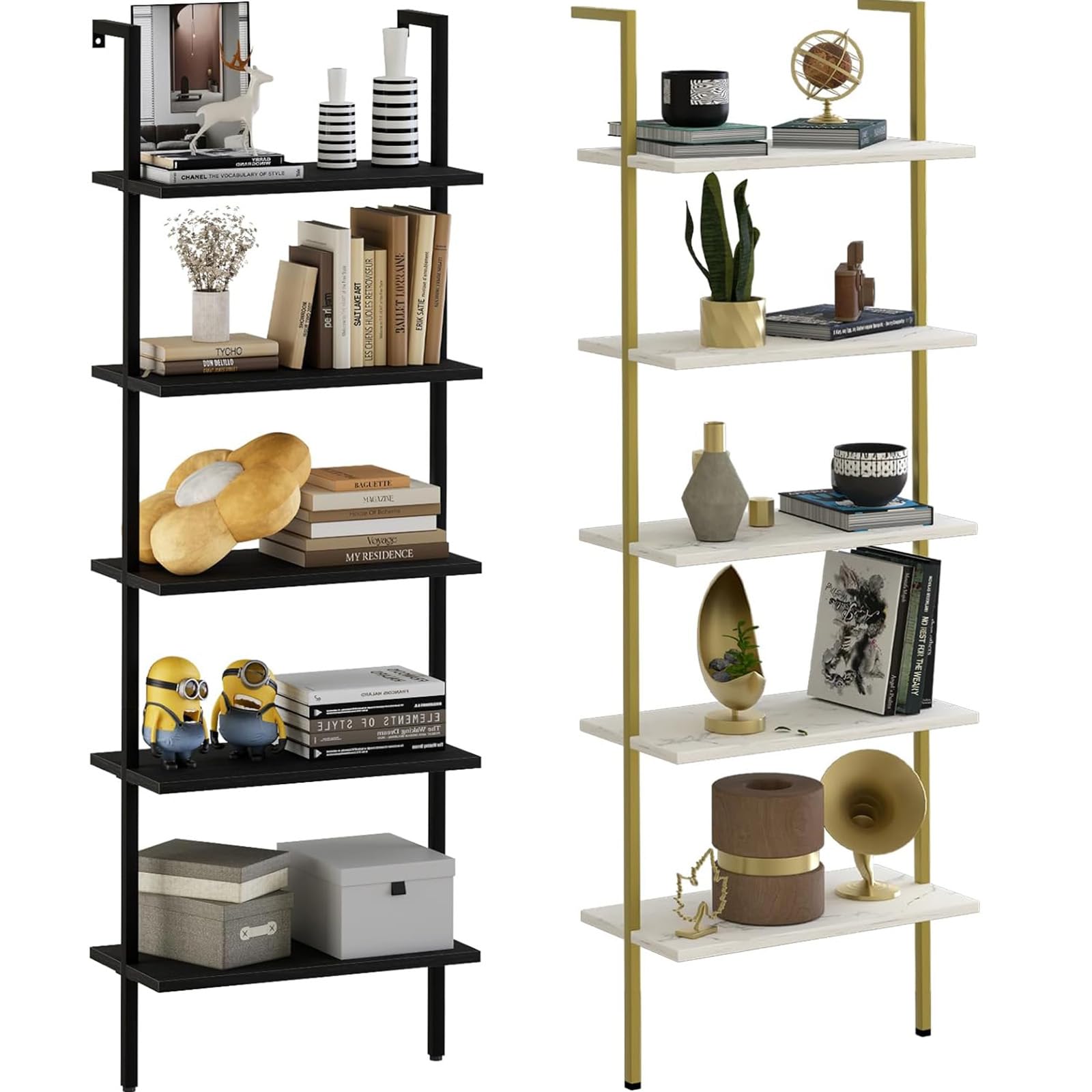 Amazon.com: aboxoo Ladder Shelf White Marble Bookshelf 5-Tier Wall ...