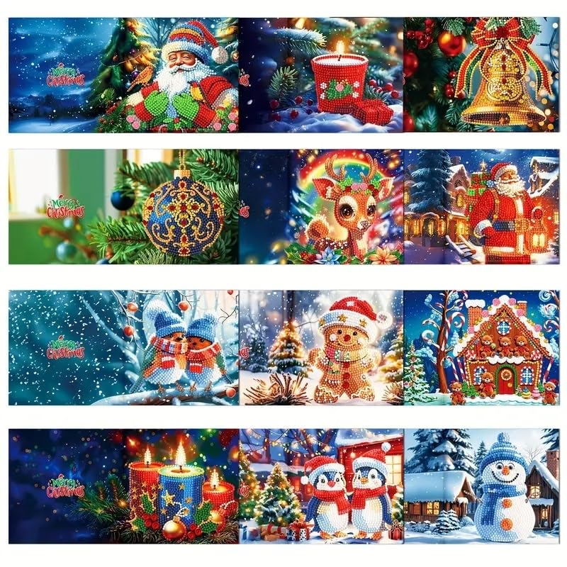 Amazon.com: Syntego 12pcs 5D DIY Diamond Art Christmas Card Kits for ...