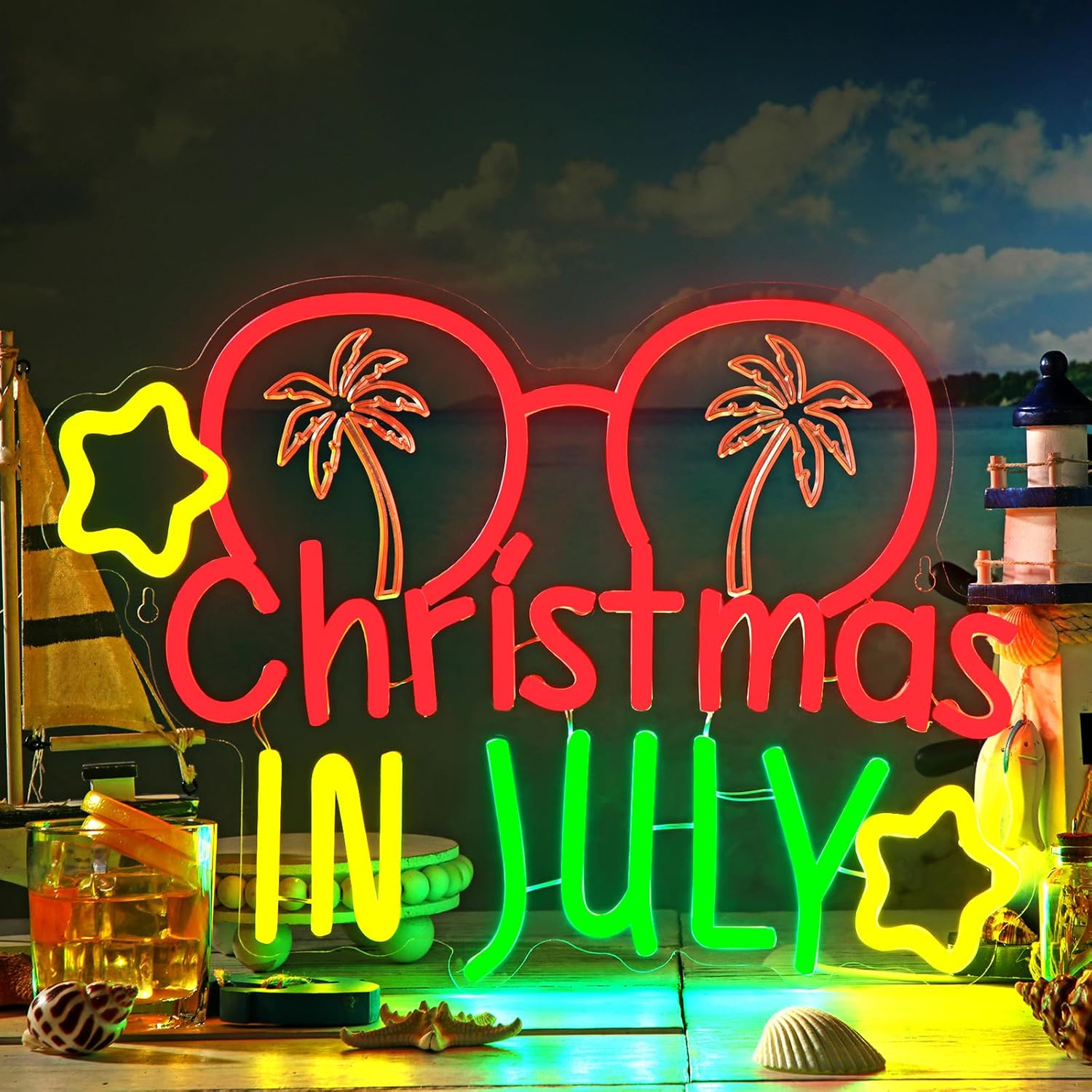 Xuhal Christmas Neon Sign Summer Christmas Decorations LED Neon Sign ...