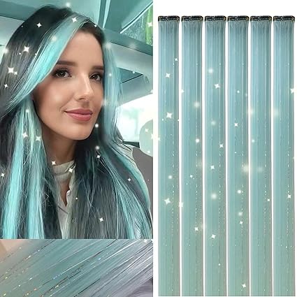 Webshaiy 10pcs Hair Tinsel Glitzer Haarsträhnen Clip In Hair Extensions ...
