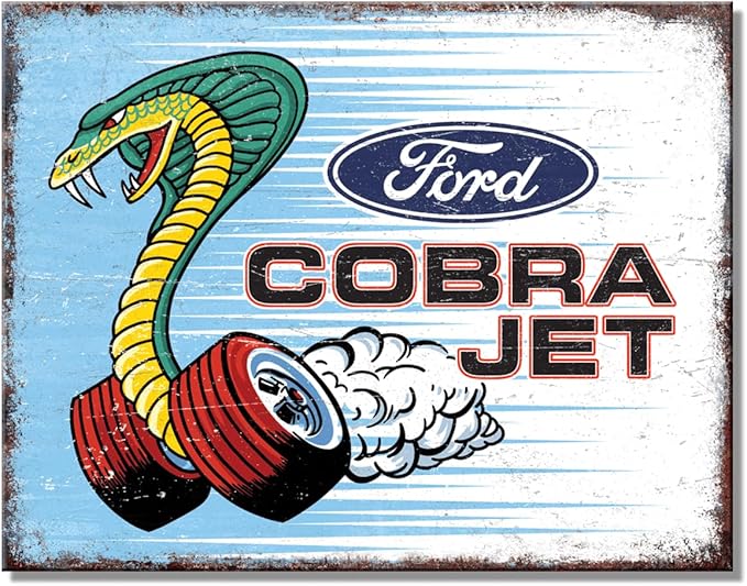 Amazon.com: Desperate Enterprises Ford Cobra Jet Tin Sign - Nostalgic ...