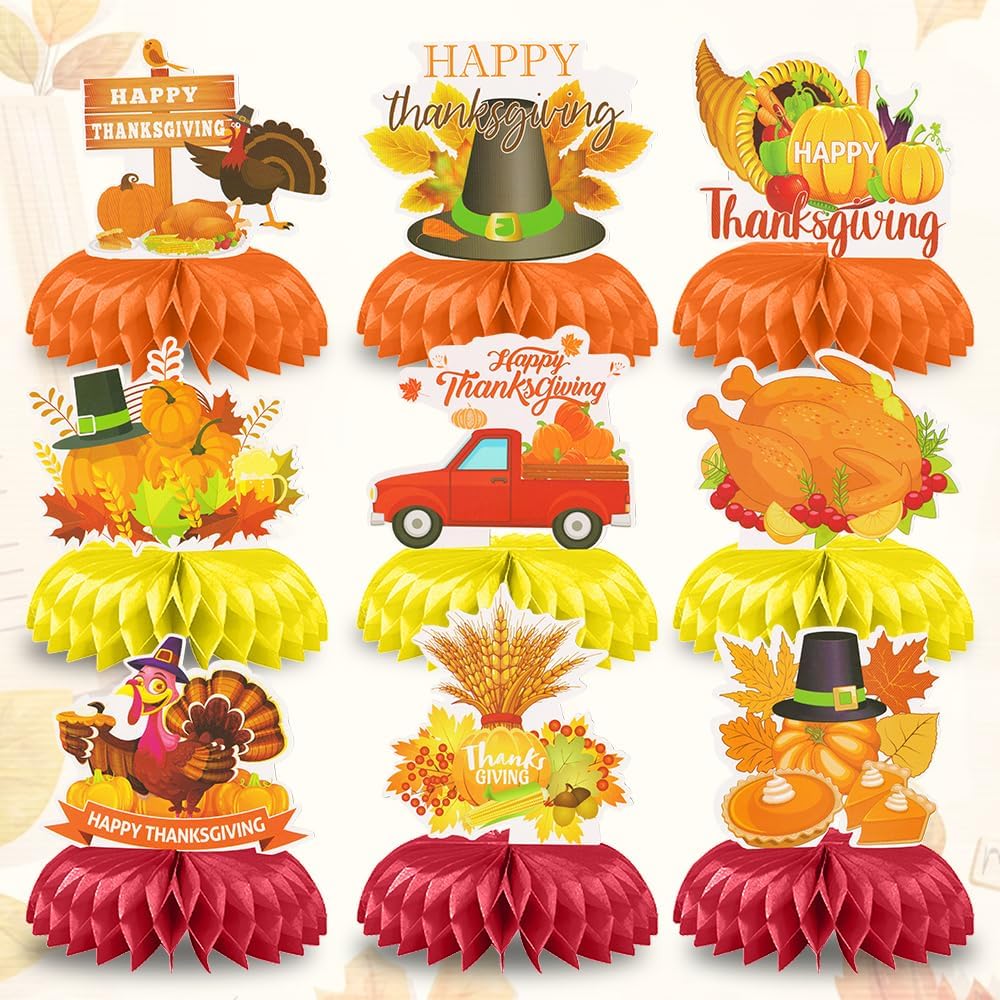 Amazon.com: Happy Thanksgiving Table Honeycomb Centerpieces, Fall 3D ...