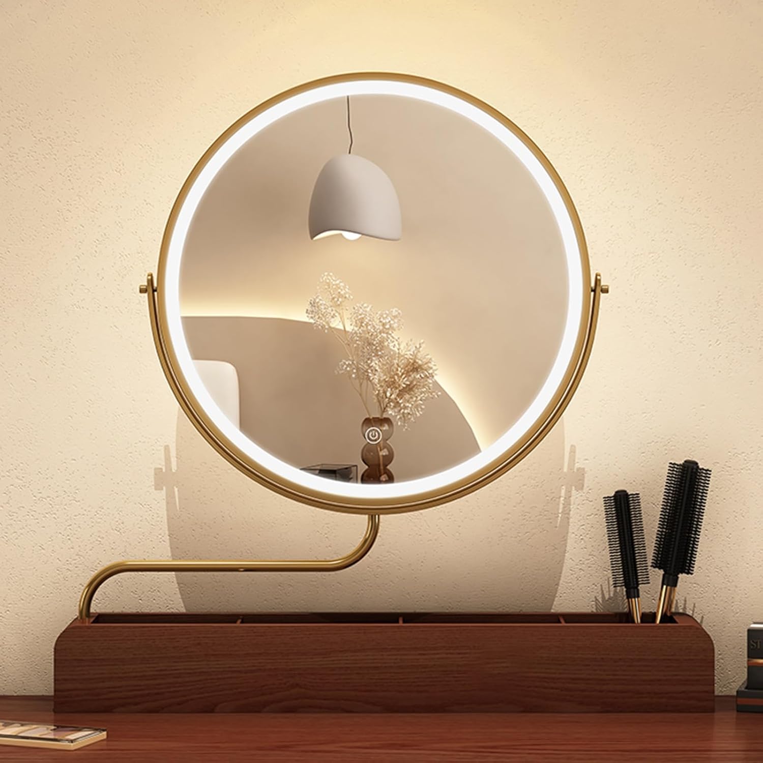 Amazon.co.jp: 40cm LED Dressing Table Mirror with Organizer, 360 ...