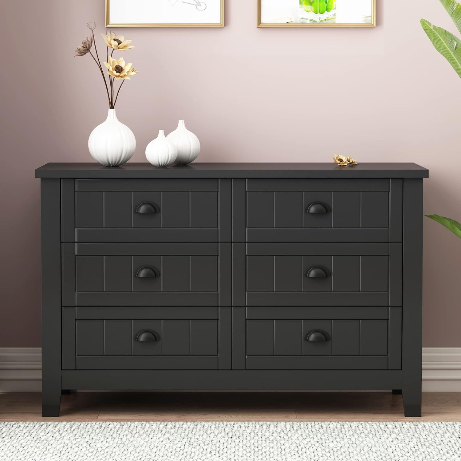 Goujxcy Cómoda de 6 cajones cómoda moderna cómoda de madera con cajones ...