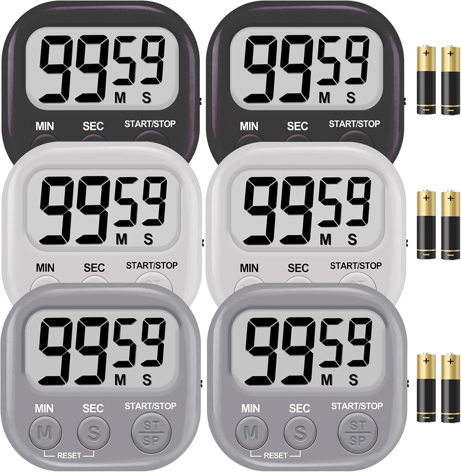 Amazon.com: 6-Pack Digital Kitchen Timer, 99-Min 59-Sec Countdown ...
